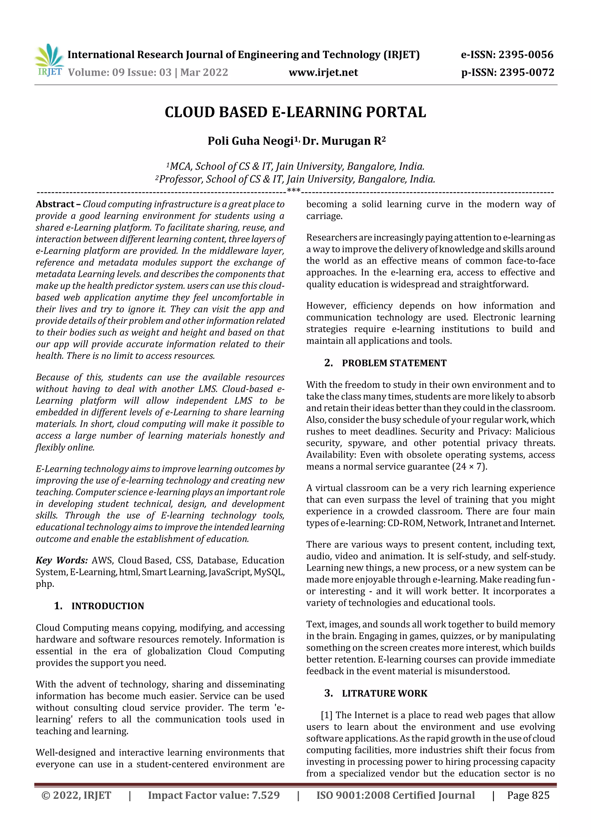 CLOUD BASED E-LEARNING PORTAL | PDF