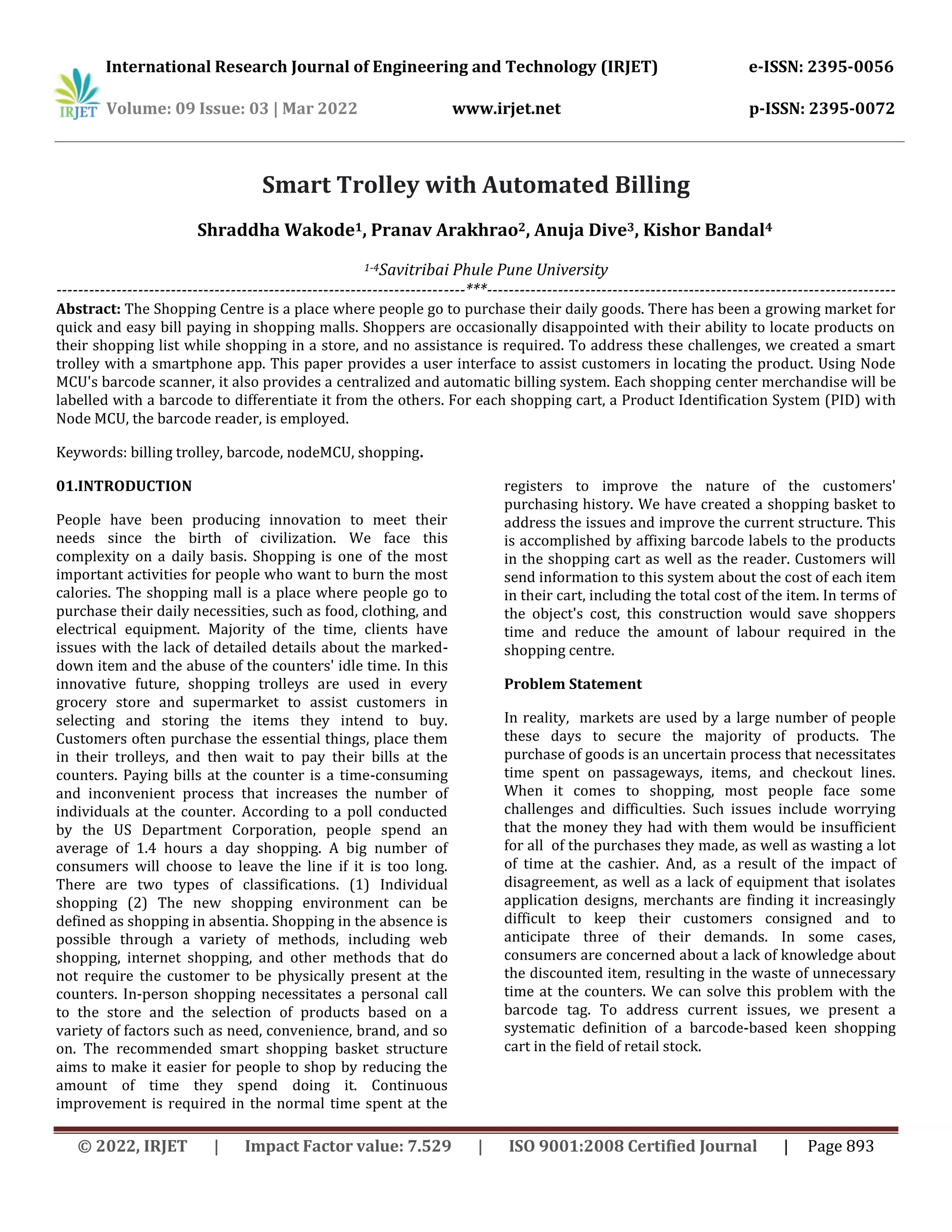 Smart Trolley with Automated Billing | PDF