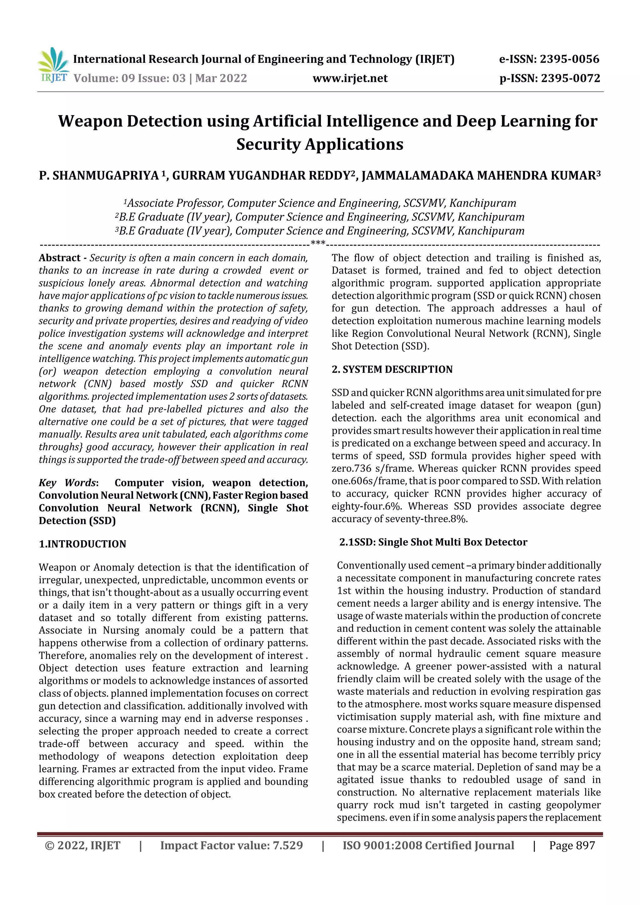 Weapon Detection using Artificial Intelligence and Deep Learning for ...