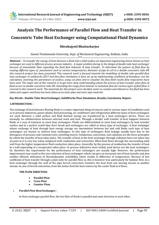 Analysis The Performance of Parallel Flow and Heat Transfer in Concentric Tube Heat Exchanger ...