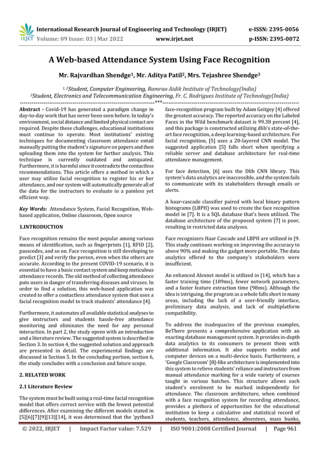 A Web-based Attendance System Using Face Recognition | PDF