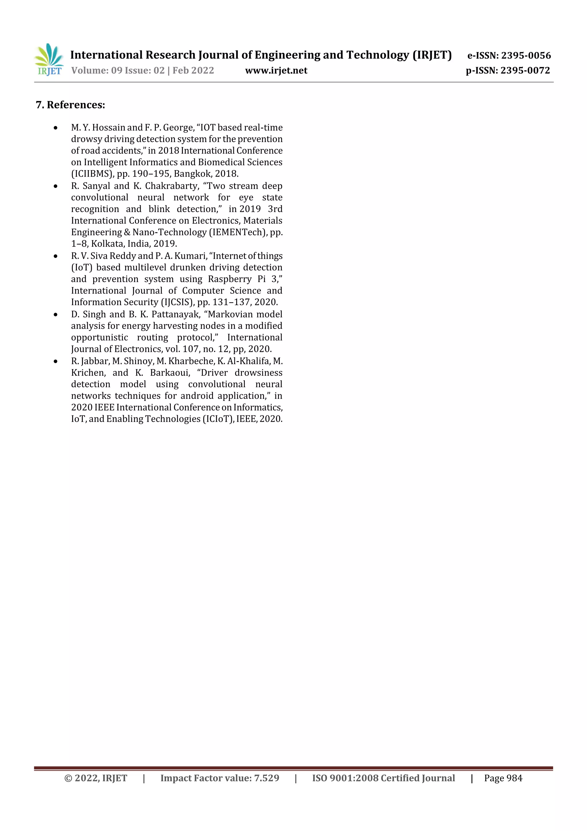 Drowsy Driving Detection System using IoT | PDF