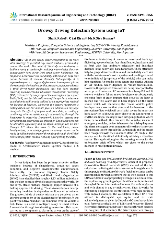 Drowsy Driving Detection System using IoT | PDF