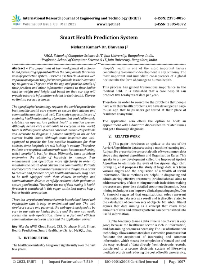 Smart Health Prediction System | PDF | Cloud Computing | Internet