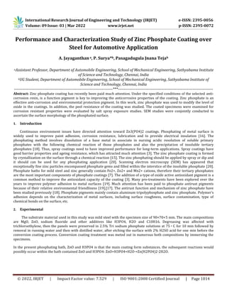 Performance and Characterization Study of Zinc Phosphate Coating over ...