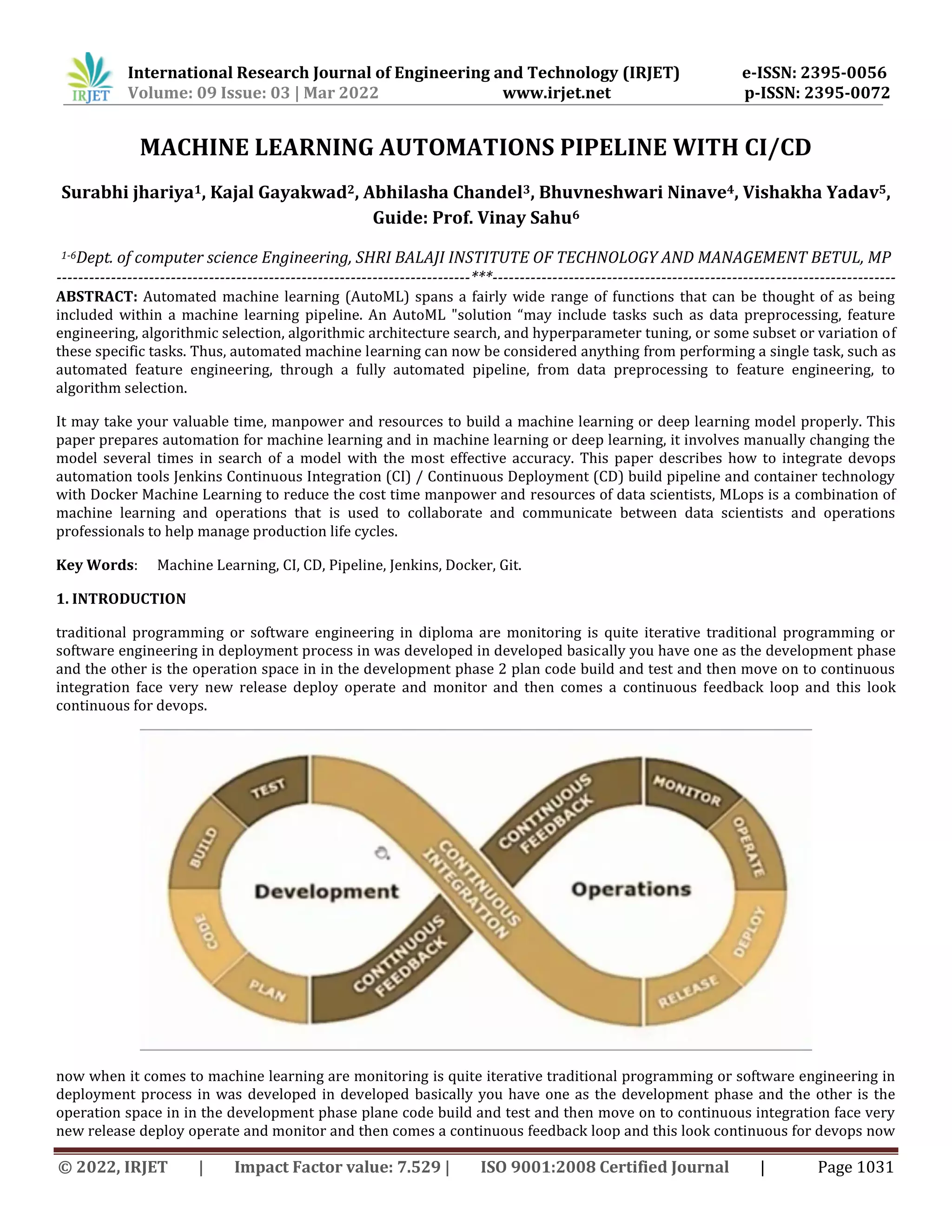 MACHINE LEARNING AUTOMATIONS PIPELINE WITH CI/CD | PDF