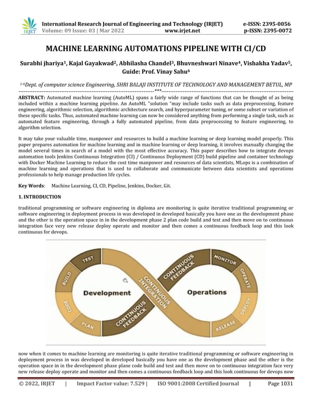 MACHINE LEARNING AUTOMATIONS PIPELINE WITH CI/CD | PDF