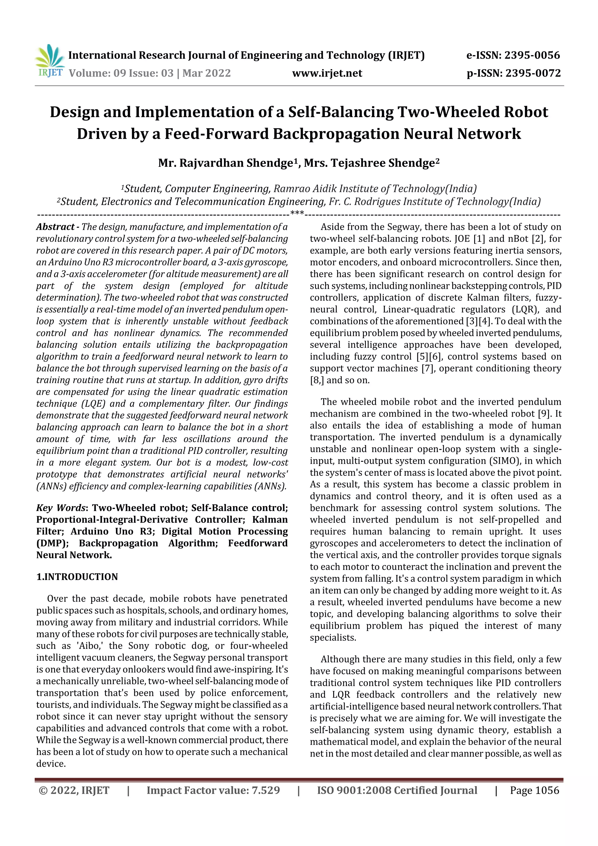 Design and Implementation of a Self-Balancing Two-Wheeled Robot Driven by a Feed-Forward ...