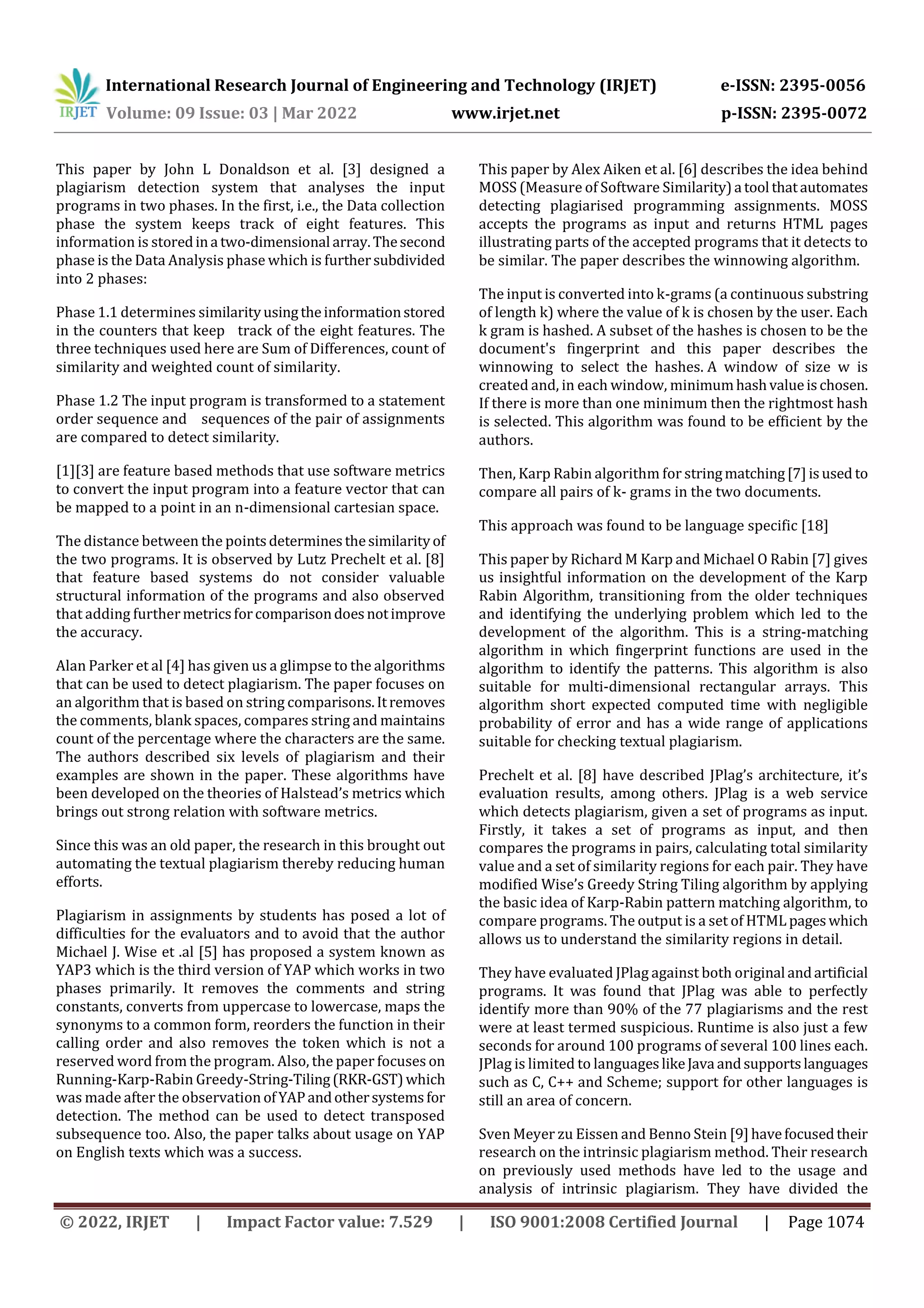 A Literature Review on Plagiarism Detection in Computer Programming Assignments | PDF