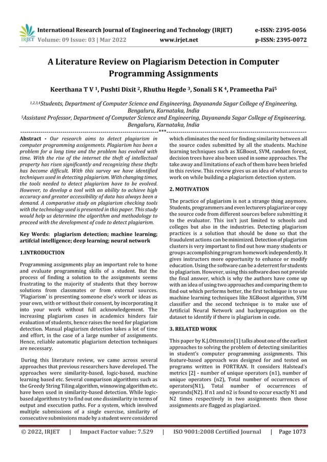 A Literature Review on Plagiarism Detection in Computer Programming Assignments | PDF
