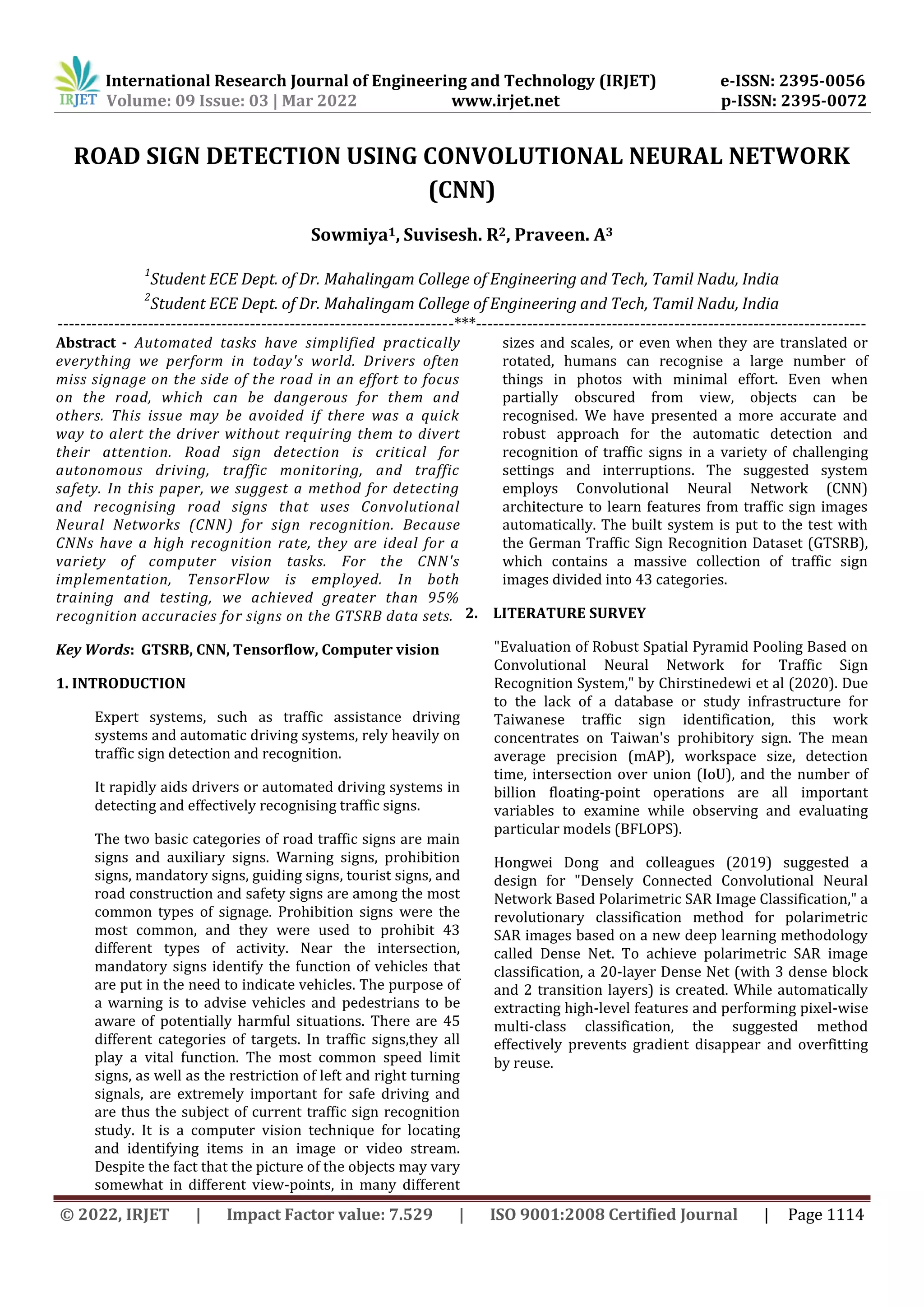 ROAD SIGN DETECTION USING CONVOLUTIONAL NEURAL NETWORK (CNN) | PDF
