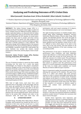 Analyzing and Predicting Outcomes of IPL Cricket Data | PDF
