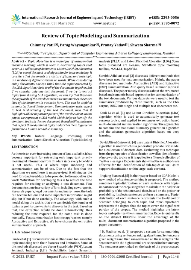 Review of Topic Modeling and Summarization | PDF | Desktop Publishing ...