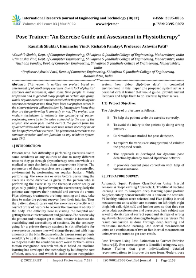 Pose Trainer: “An Exercise Guide and Assessment in Physiotherapy” | PDF ...