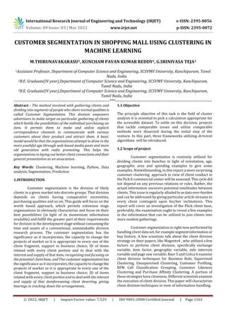 CUSTOMER SEGMENTATION IN SHOPPING MALL USING CLUSTERING IN MACHINE LEARNING | PDF