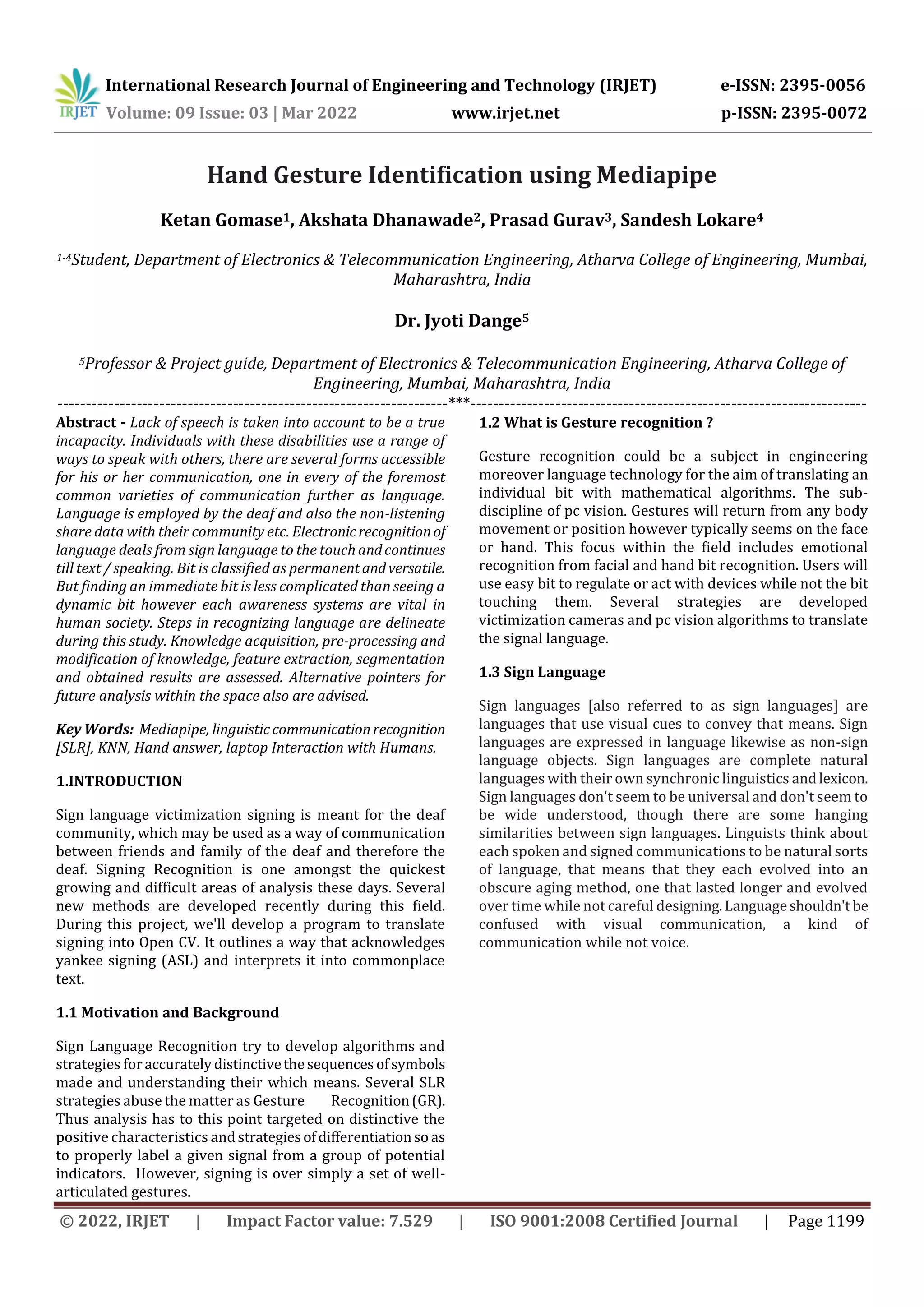 Hand Gesture Identification | PDF