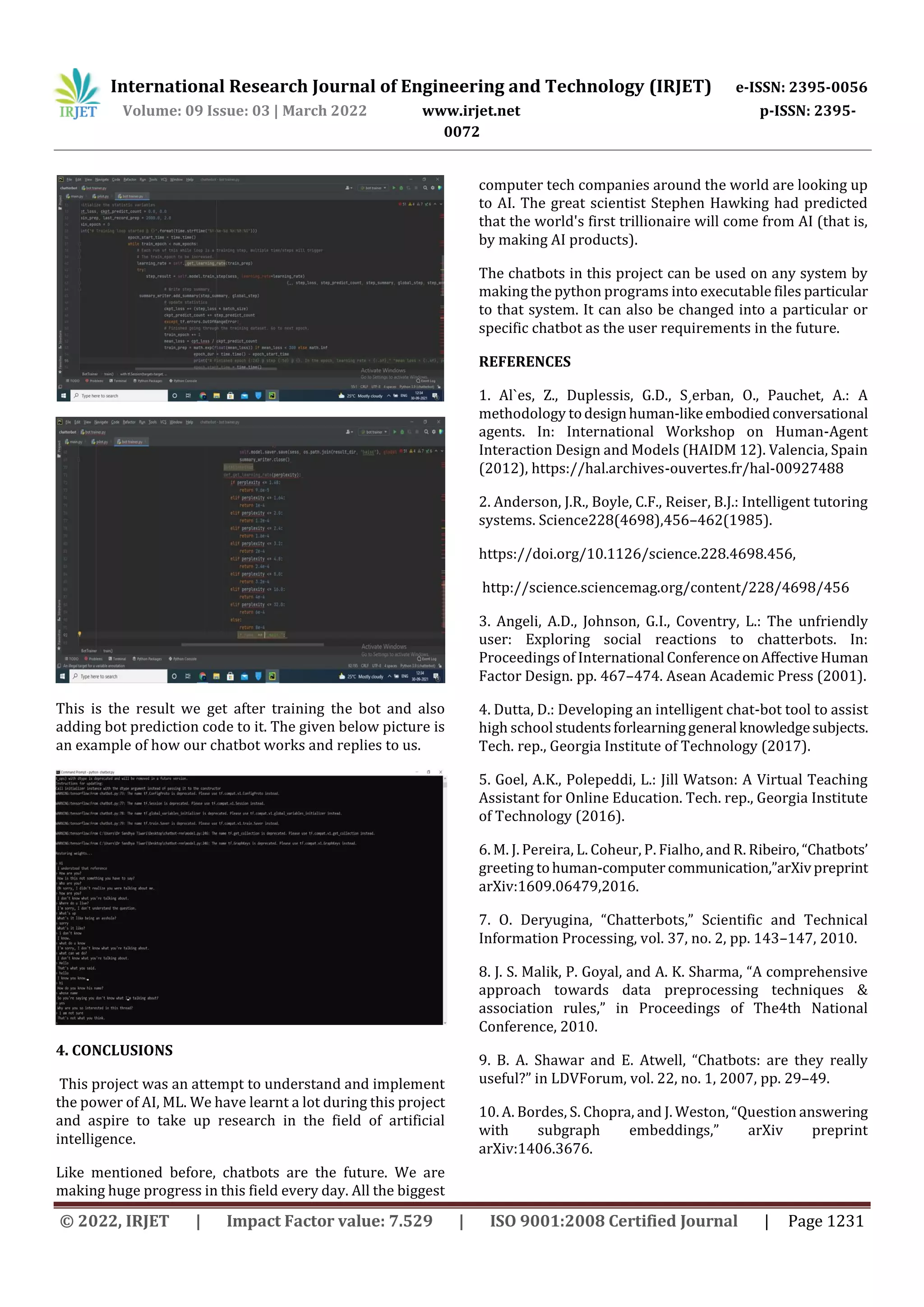 A Research Paper on HUMAN MACHINE CONVERSATION USING CHATBOT | PDF