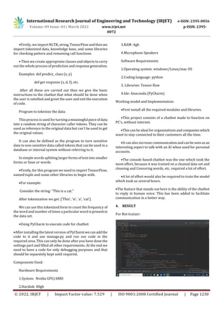 A Research Paper on HUMAN MACHINE CONVERSATION USING CHATBOT | PDF