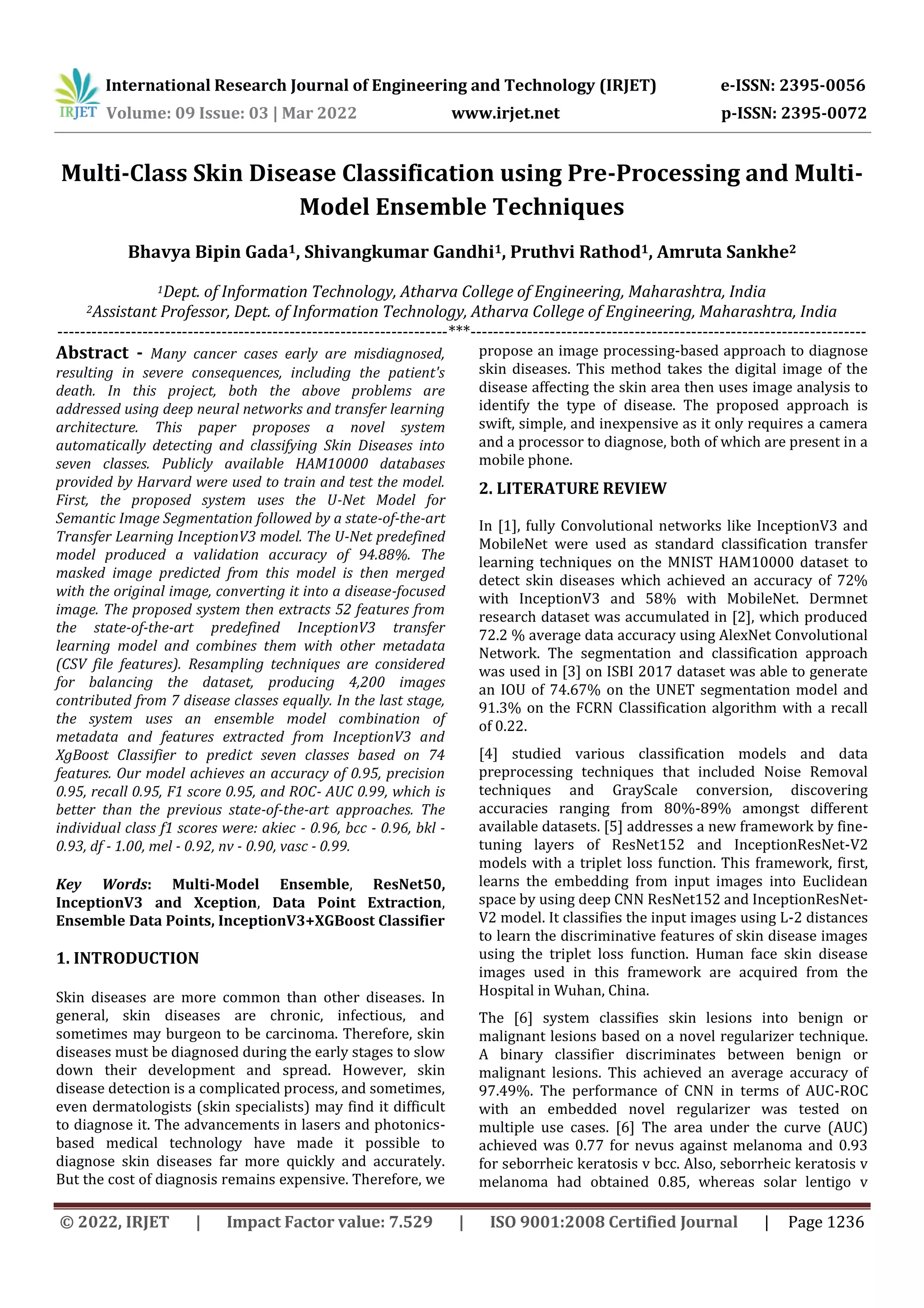 Multi-Class Skin Disease Classification using Pre-Processing and Multi- Model Ensemble ...