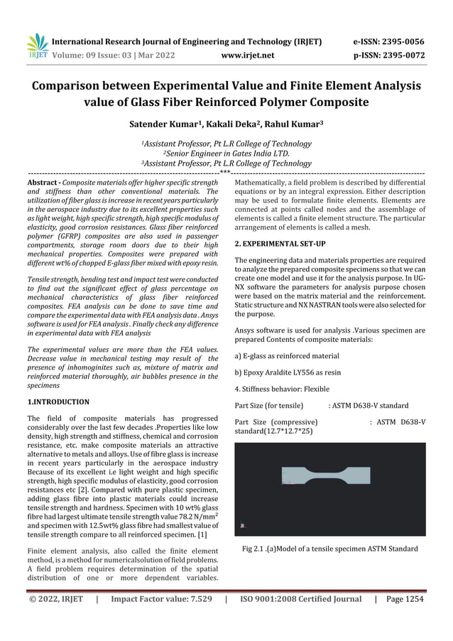 Comparison between Experimental Value and Finite Element Analysis value of Glass Fiber ...