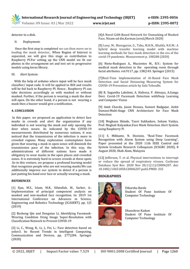Survey on Face Mask Detection with Door Locking and Alert System using Raspberry pi | PDF