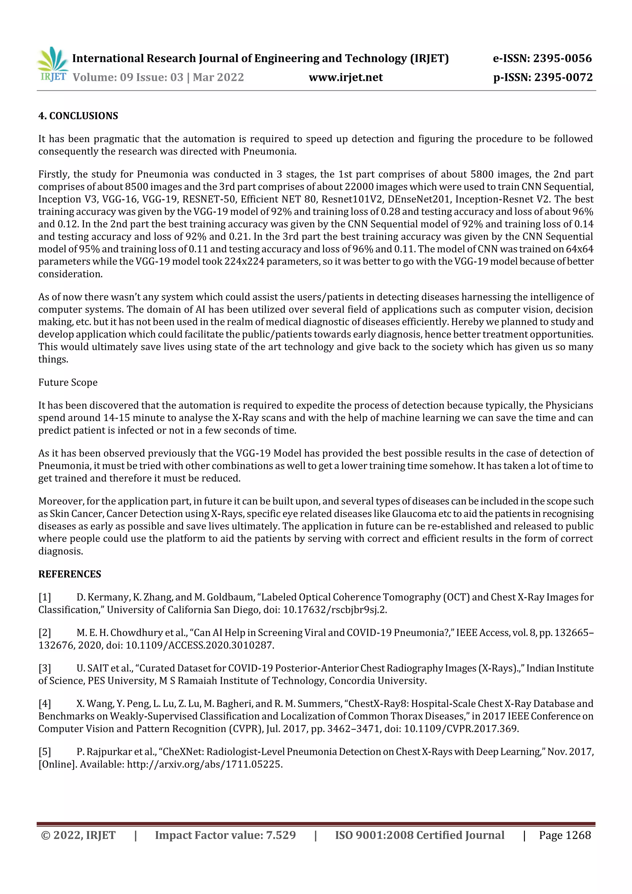 Deep Learning-based Diagnosis of Pneumonia using X-Ray Scans | PDF