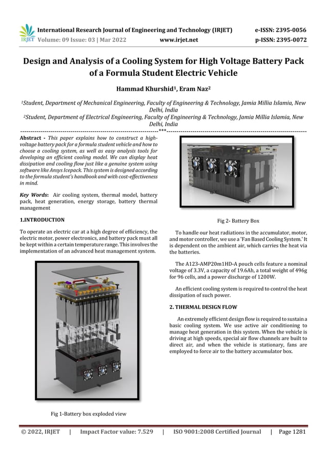 Design and Analysis of a Cooling System for High Voltage Battery Pack ...