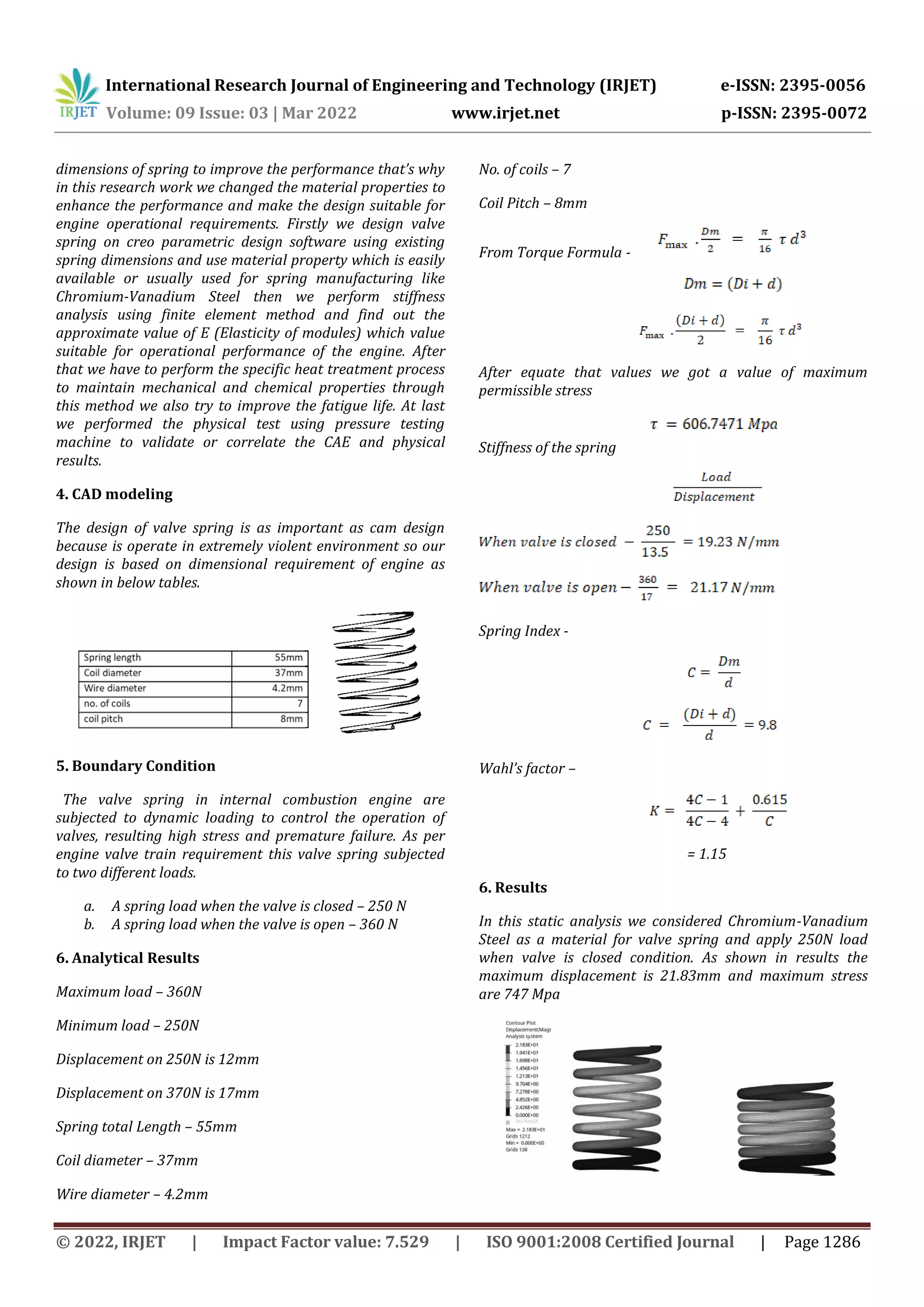 Design and Analysis of Inlet and Exhaust Valve Springs for High Speed ...