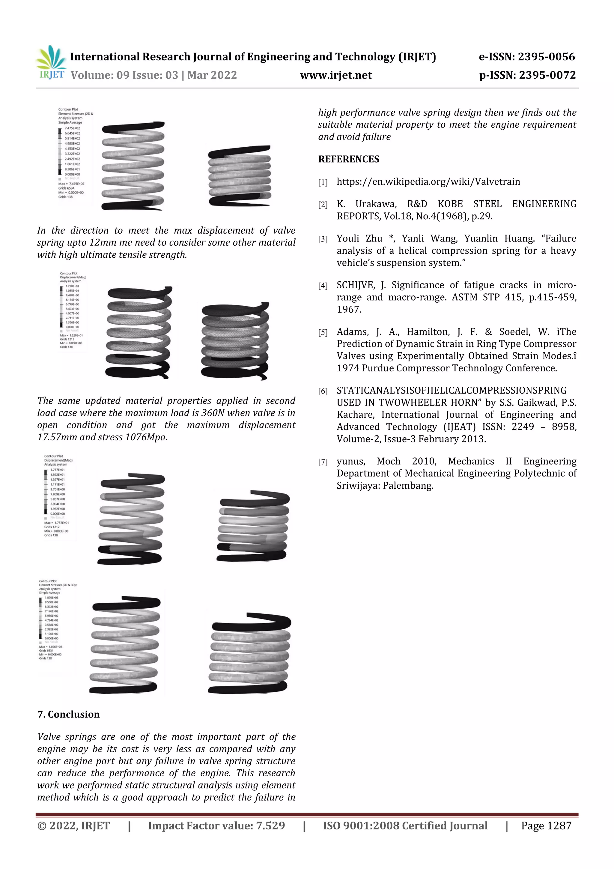 Design and Analysis of Inlet and Exhaust Valve Springs for High Speed Engines using Finite ...