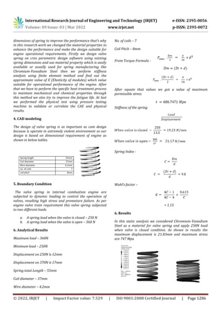Design and Analysis of Inlet and Exhaust Valve Springs for High Speed ...