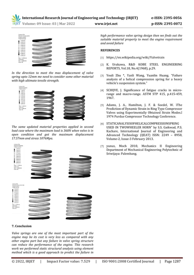 Design and Analysis of Inlet and Exhaust Valve Springs for High Speed Engines using Finite ...