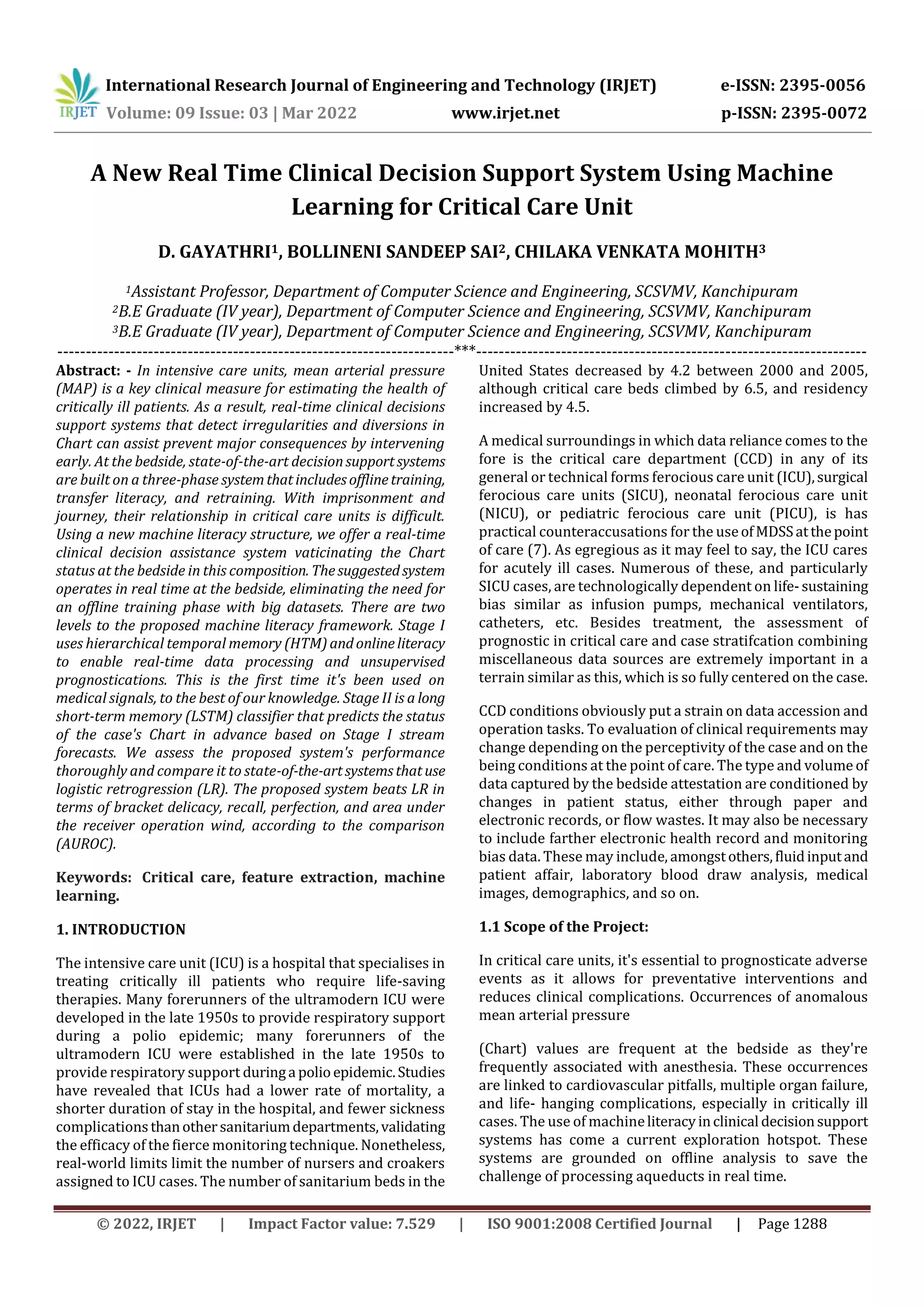 A New Real Time Clinical Decision Support System Using Machine Learning ...