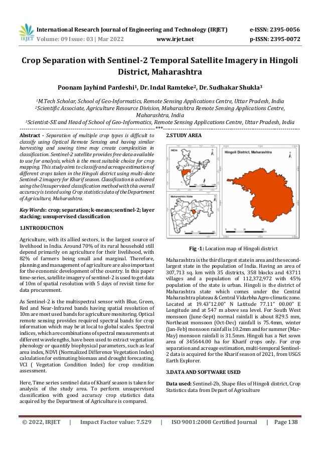 Crop Separation with Sentinel-2 Temporal Satellite Imagery in Hingoli ...