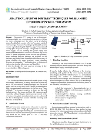 ANALYTICAL STUDY OF DIFFERENT TECHNIQUES FOR ISLANDING DETECTION OF PV GRID-TIED SYSTEM | PDF