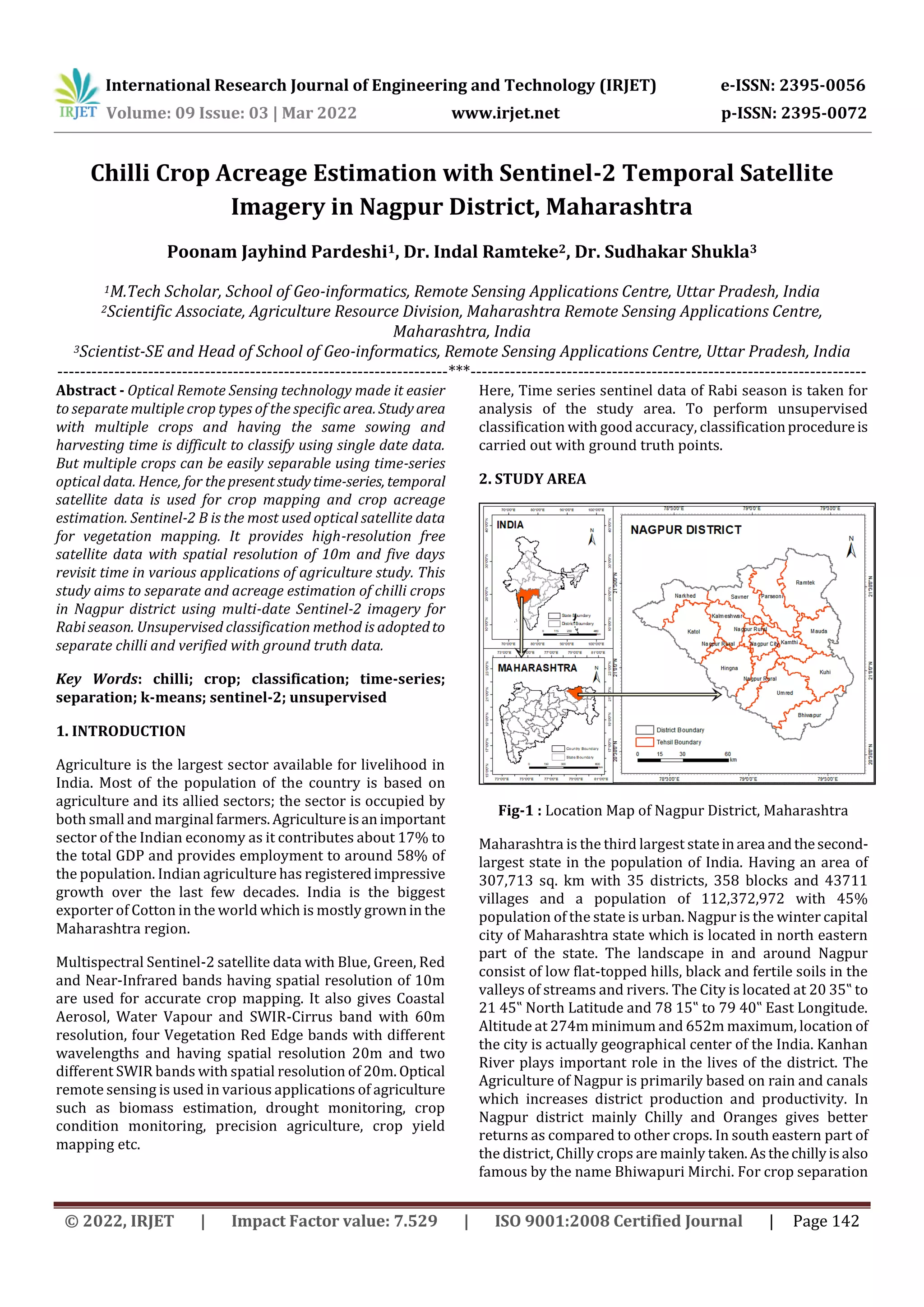 Chilli Crop Acreage Estimation with Sentinel-2 Temporal Satellite Imagery in Nagpur District ...