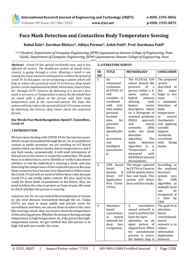 Face Mask Detection and Contactless Body Temperature Sensing | PDF