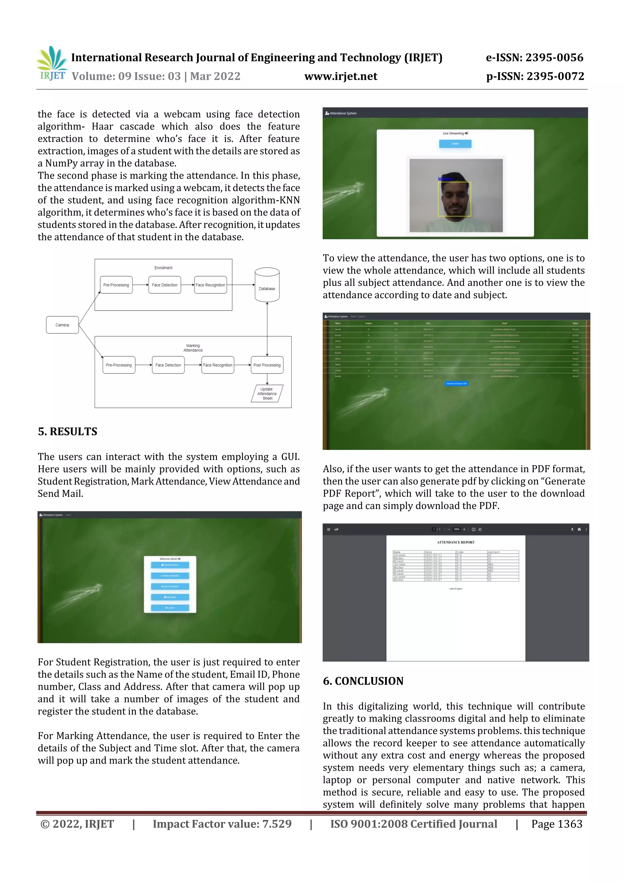 Attendance System using Face Recognition | PDF