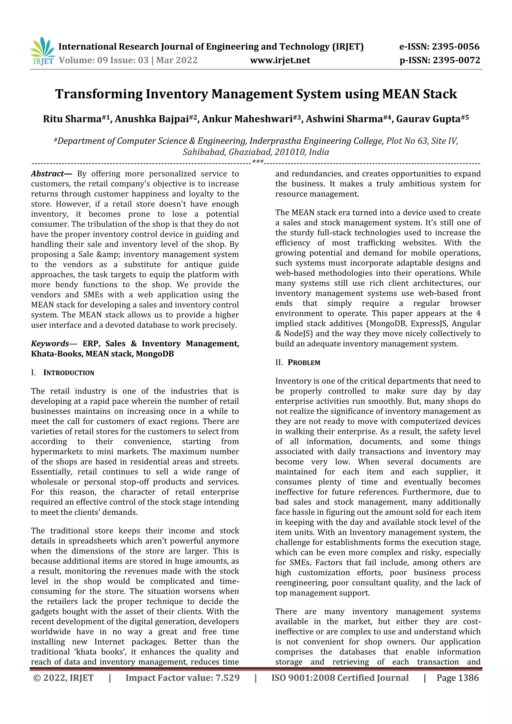 Transforming Inventory Management System using MEAN Stack | PDF