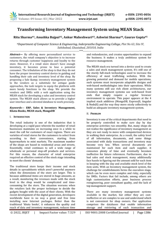 Transforming Inventory Management System using MEAN Stack | PDF