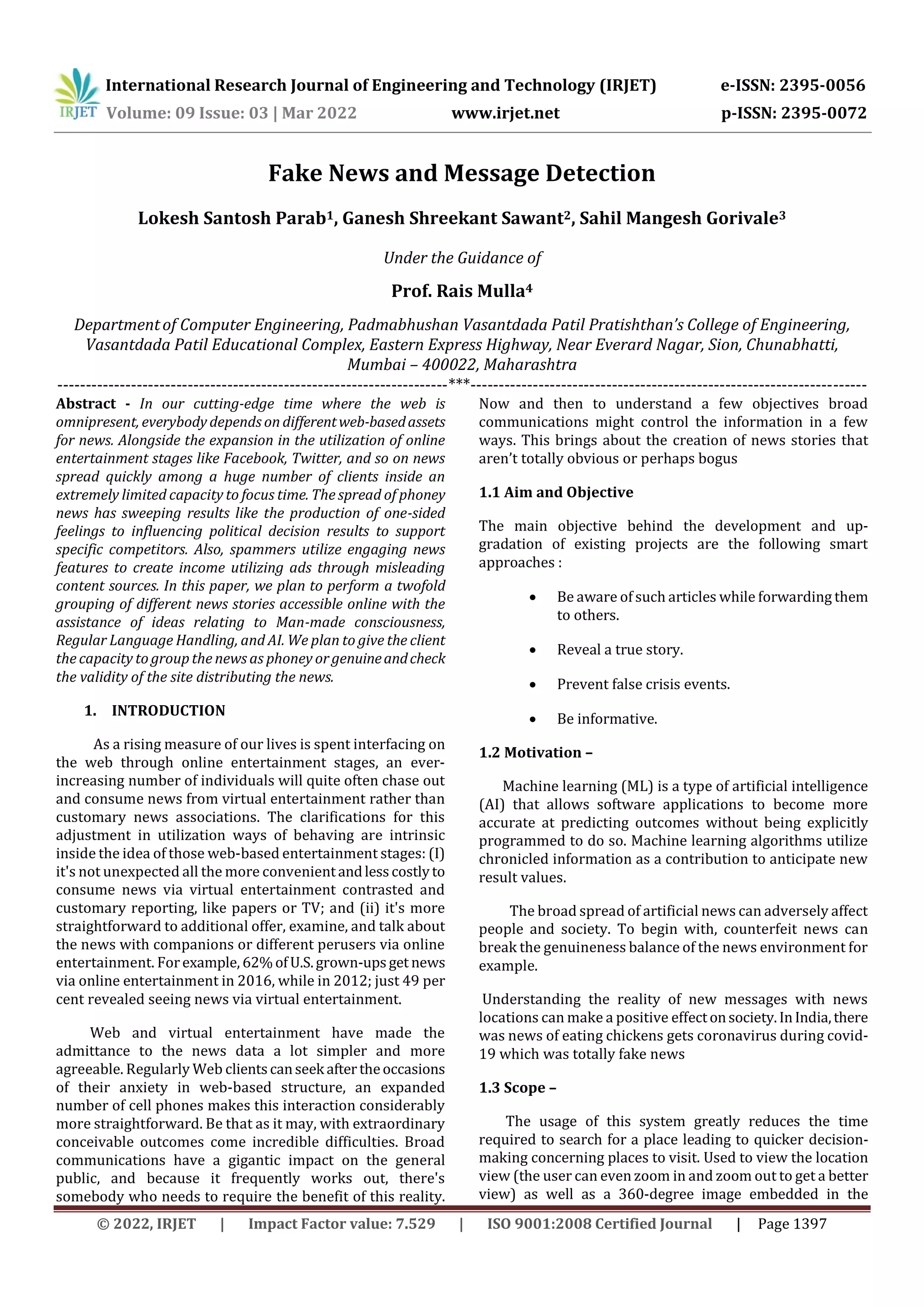 Fake News and Message Detection | PDF