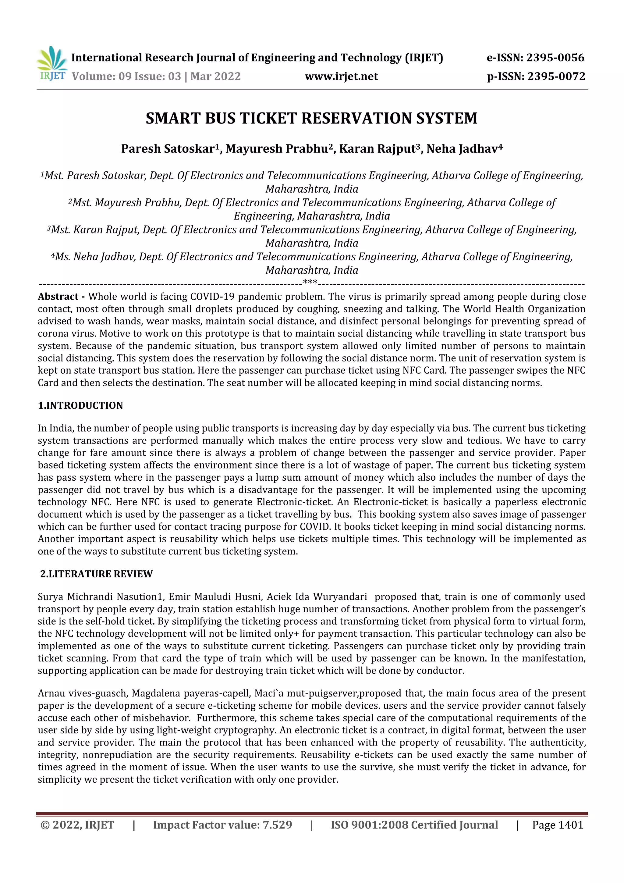 SMART BUS TICKET RESERVATION SYSTEM | PDF