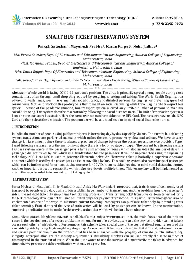 SMART BUS TICKET RESERVATION SYSTEM | PDF