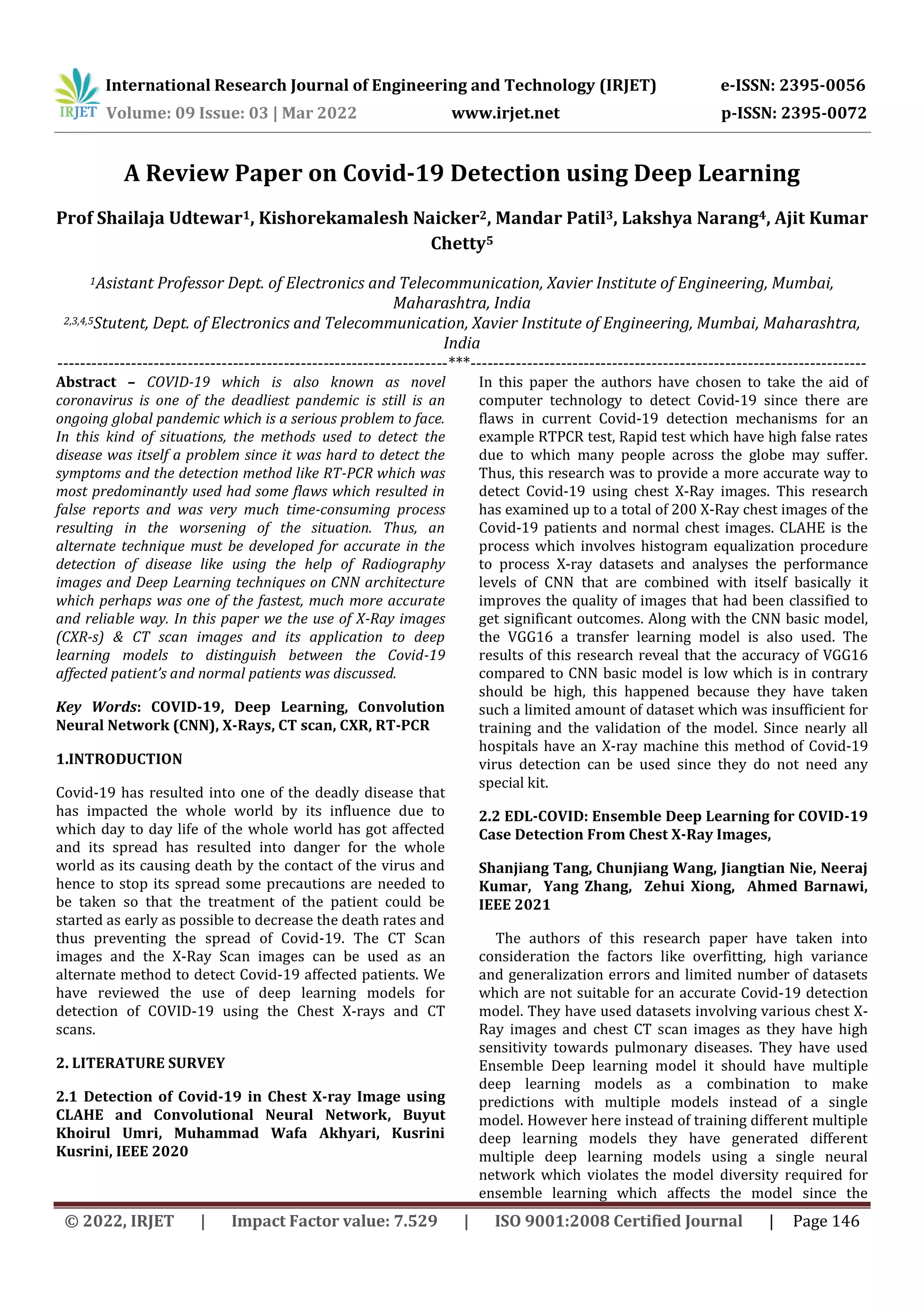 A Review Paper on Covid-19 Detection using Deep Learning | PDF