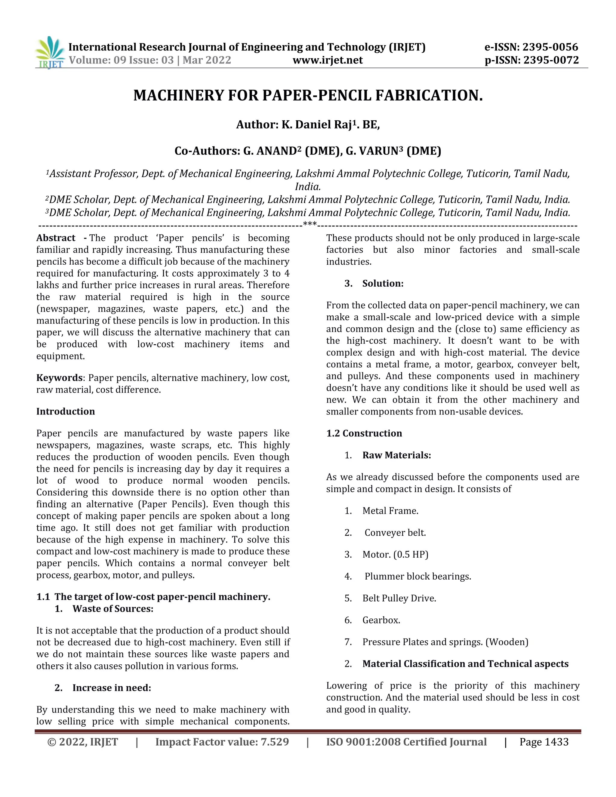 MACHINERY FOR PAPER-PENCIL FABRICATION. | PDF