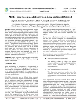 Mehfil : Song Recommendation System Using Sentiment Detected | PDF