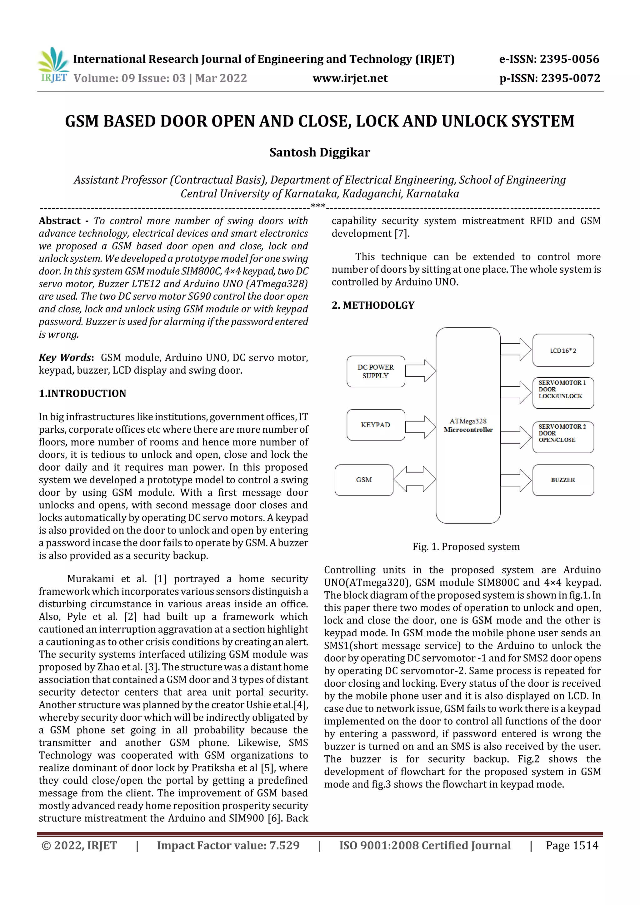 GSM BASED DOOR OPEN AND CLOSE, LOCK AND UNLOCK SYSTEM | PDF