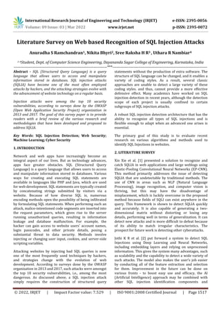 Literature Survey on Web based Recognition of SQL Injection Attacks | PDF