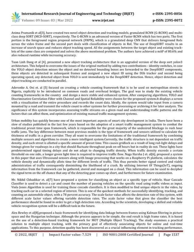 Traffic Management Using Iot And Deep Learning Techniques A Literature Survey Pdf