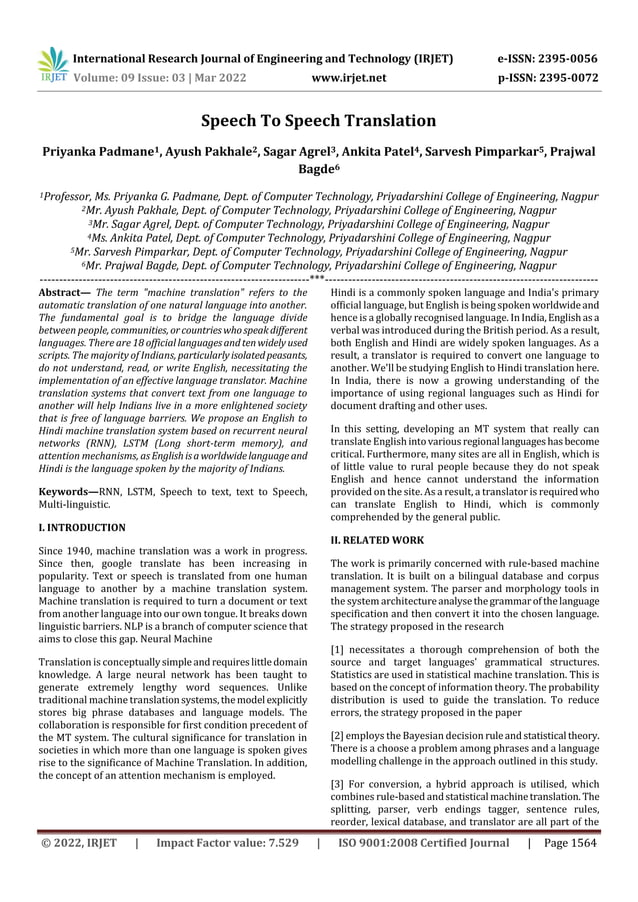 Speech To Speech Translation | PDF