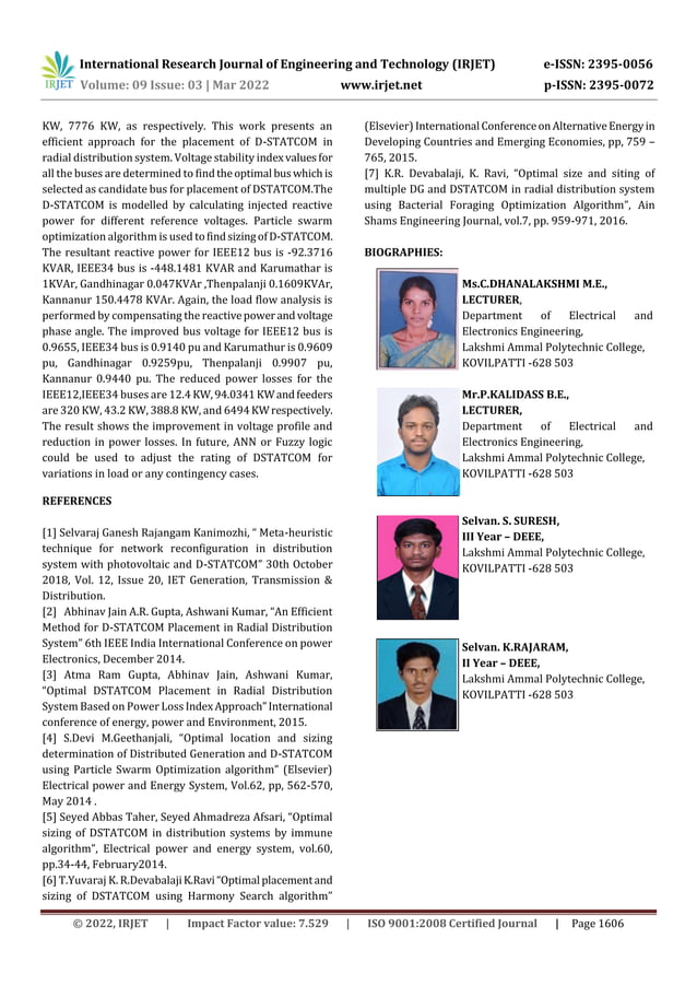 OPTIMAL SITING AND SIZING OF D-STATCOM USING PARTICLE SWARM OPTIMIZATION | PDF